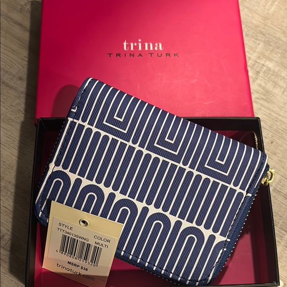Trina Turk | Bags | Trina Turk Navy And White Geometric Wallet Nwt In ...